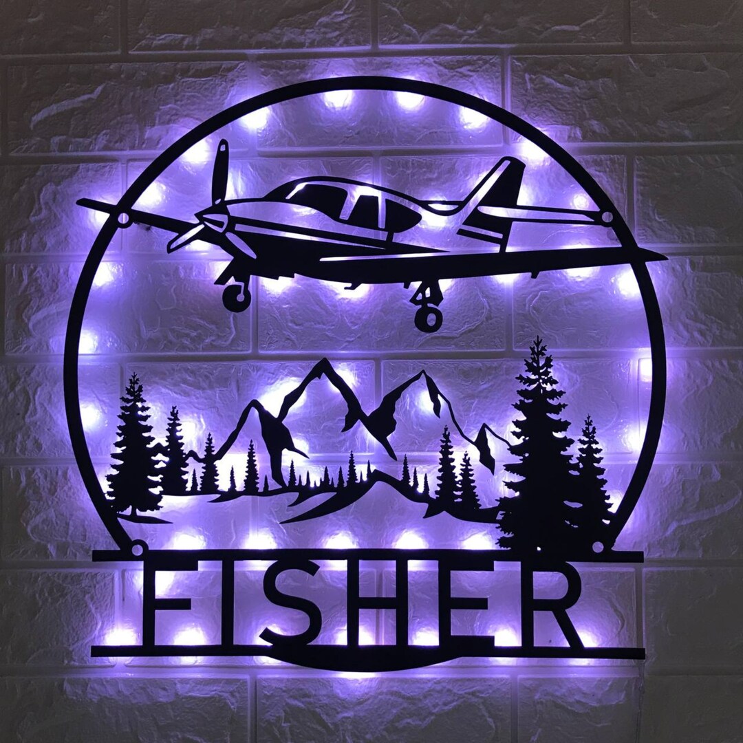 Custom Airplane Metal Wall Art LED Light - Personalized Pilot Name Sign ...