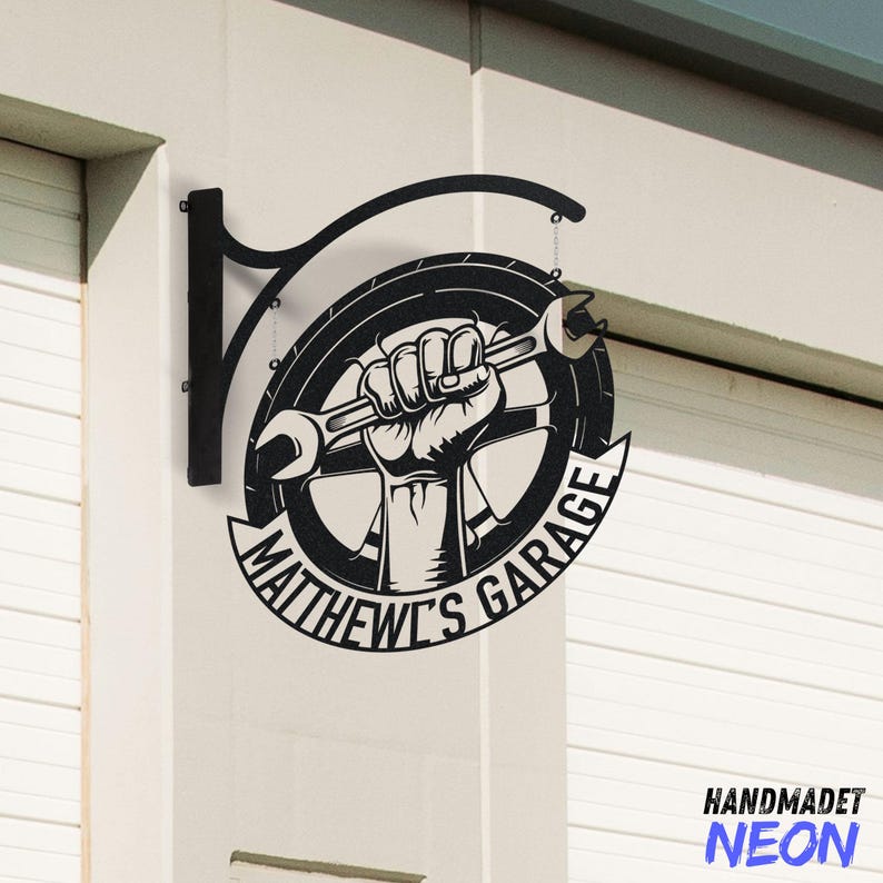 Personalized Garage Hanging Sign, Garage Mechanic Outdoor Hanging Sign ...