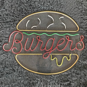 Burger Led Sign, Hamburger Neon Sign, Wall Decor, Burger Art Sign, Home ...