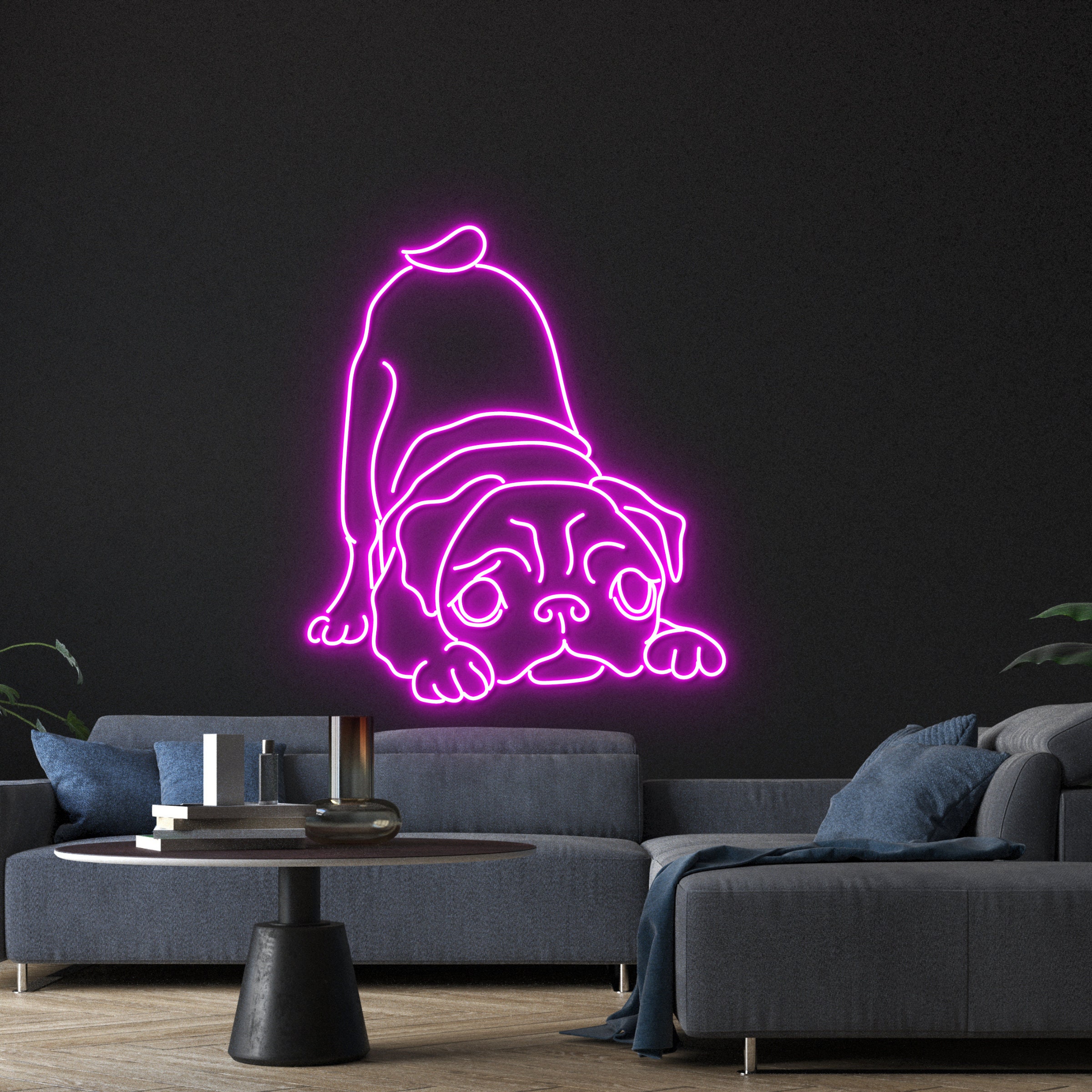 Pug Yoga Pose Led Sign, Pug Dog Neon Sign, Wall Decor, Cute Pug Led ...