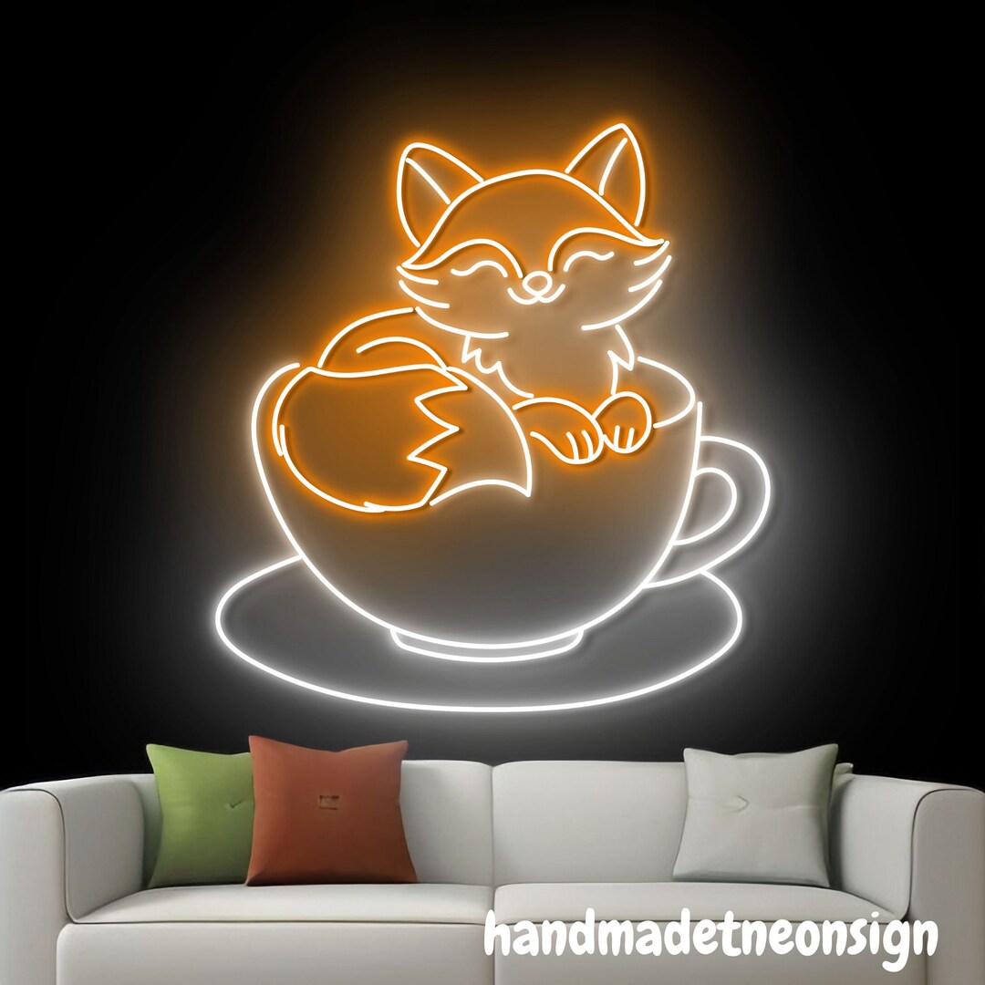 Fox in A Cup Neon Sign, Fox Led Sign, Cute Fox Neon Light, Funny Fox ...