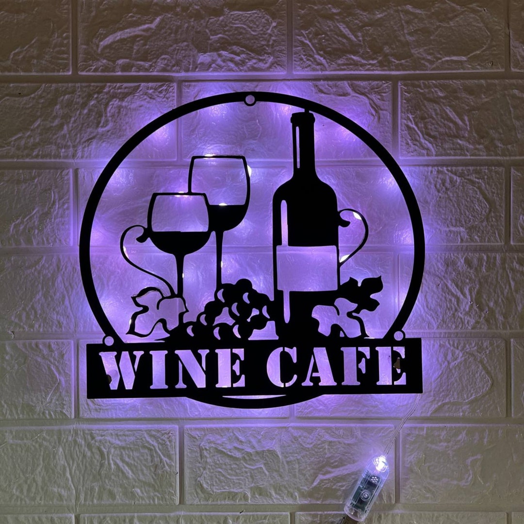 Custom Wine Bar Metal Wall Art LED Light, Personalized Wine Pub Metal ...