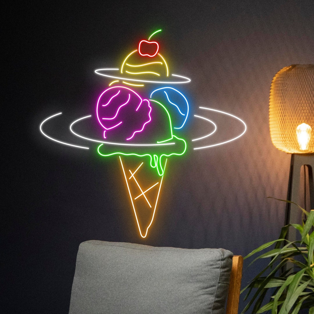 Planet Ice Cream Cone Neon Sign, Ice Cream Neon Light, Ice Cream LED ...