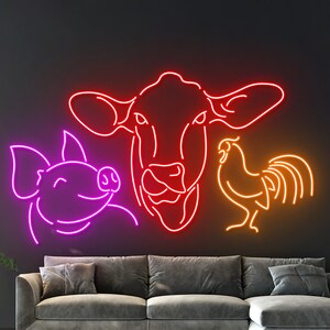 Cow Pig Chicken Led Sign, Farm Led Light, Pig Neon Light, Farmhouse ...