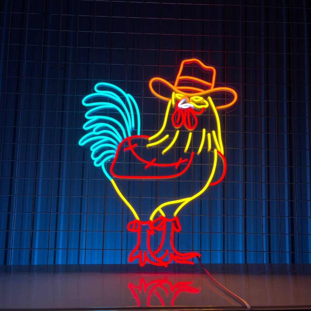 Custom Cowboy Rooster Neon Light, Cowboy Chicken Led Light, Rooster ...