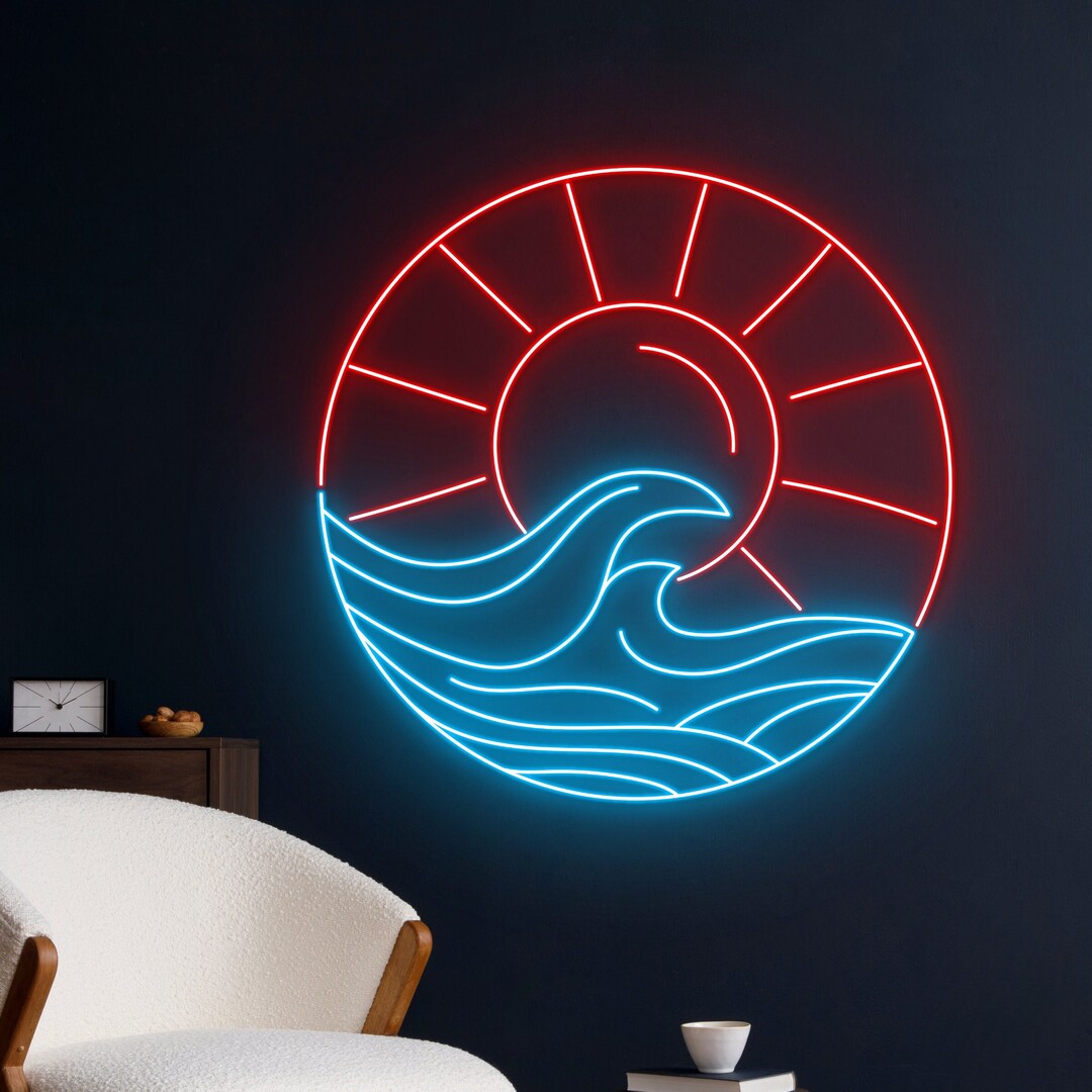 Sun Ocean Waves Neon Sign, Sun Waves Led Sign, Beach Led Light ...