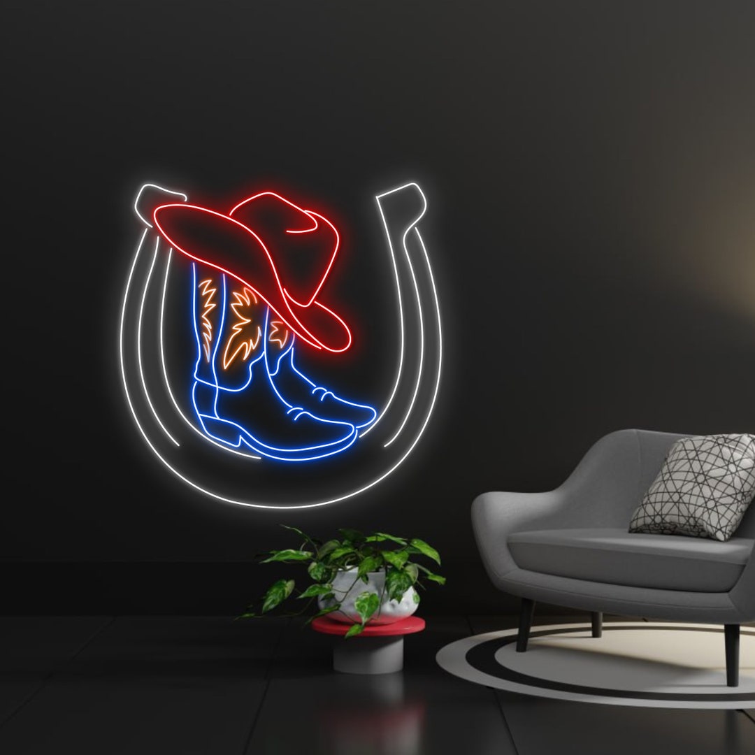 Cowboy Boots Horseshoe Neon Sign, Cowboy Boots Horseshoe Led Sign ...
