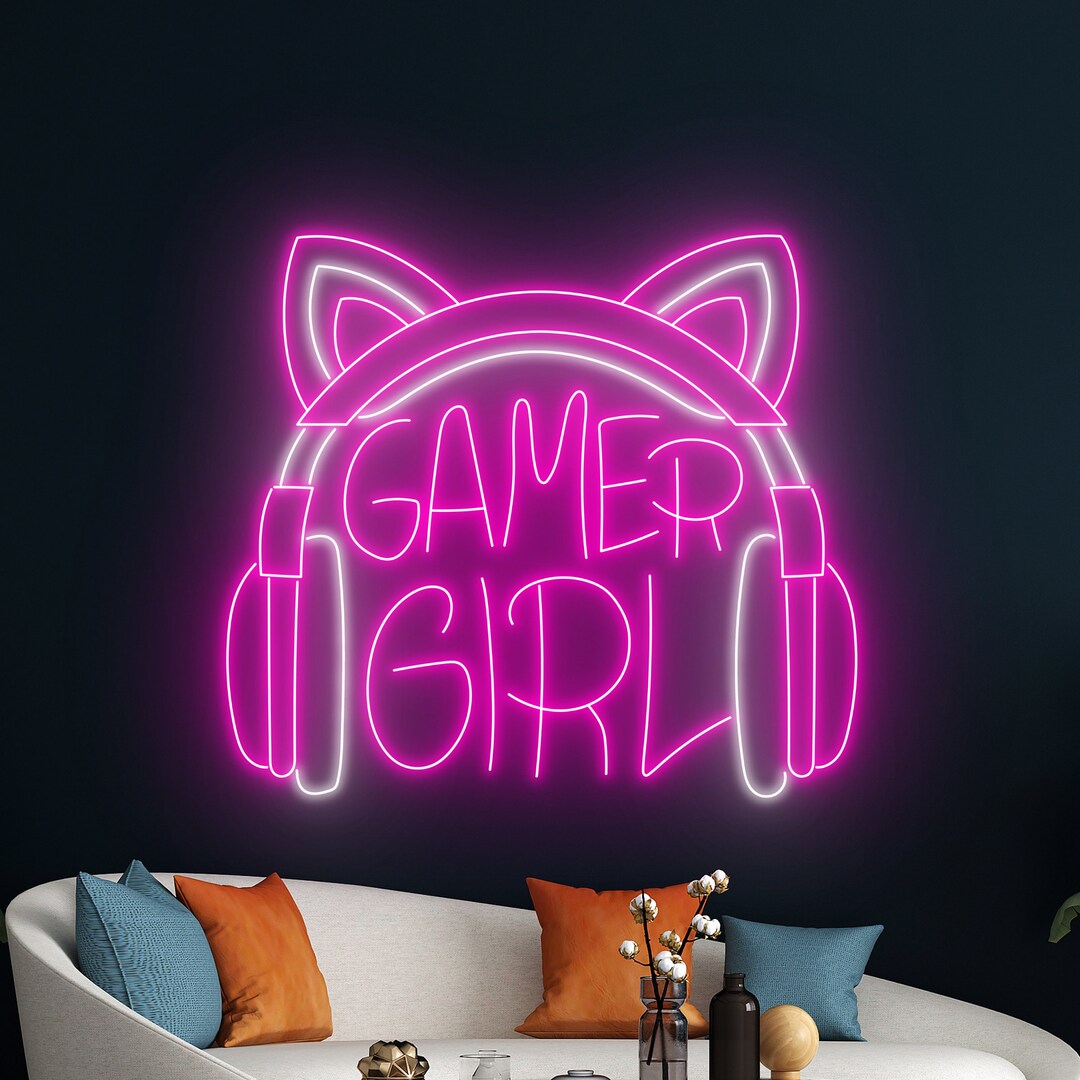Headphone Gamer Girl Neon Sign, Game Headphone Led Sign, Game Player ...