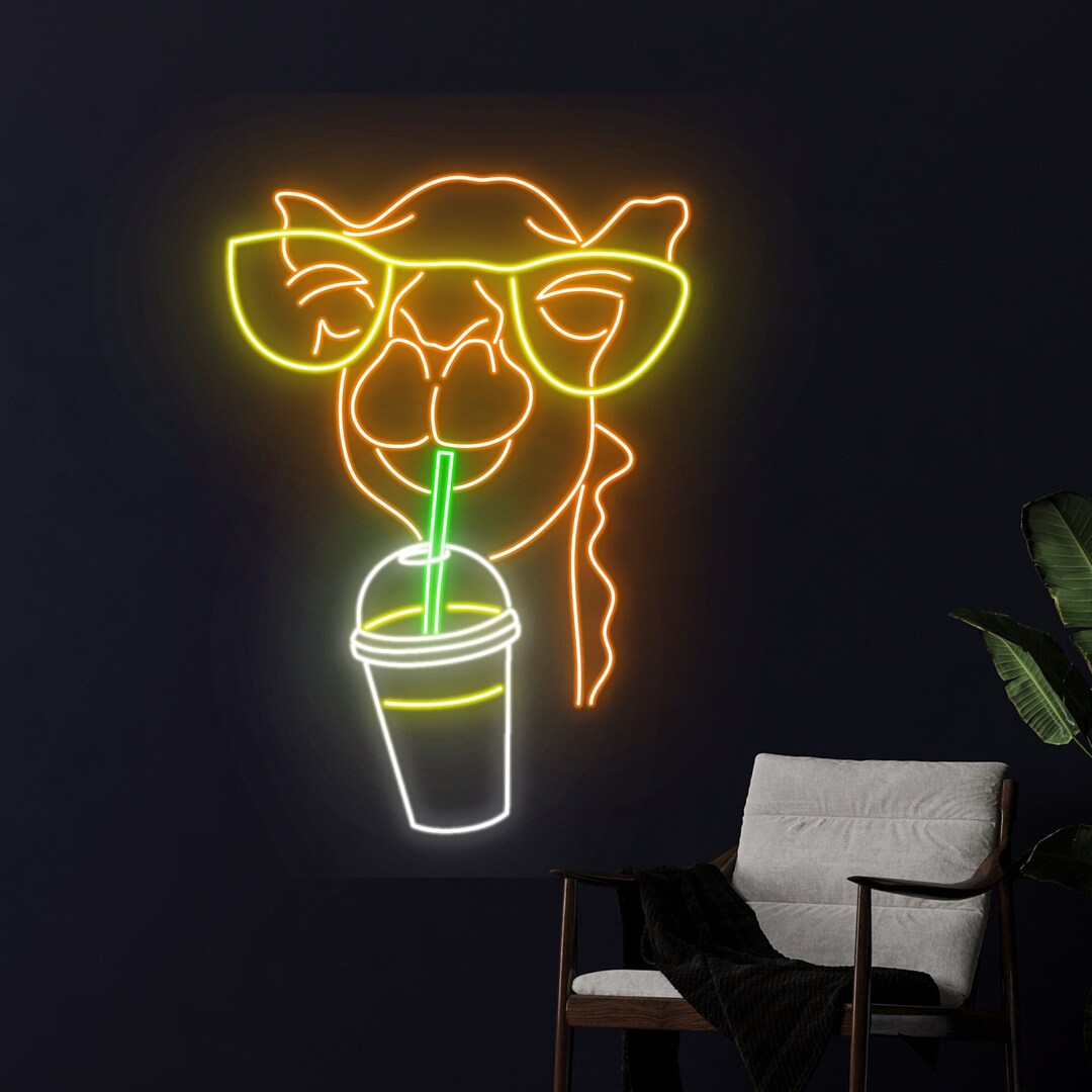 Llama Neon Sign, Llama Drinking Neon Light, Llama in Glasses LED Light ...
