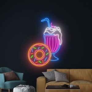 Milkshake Donut Neon Led Sign, Milkshake Neon Sign, Donut Neon Light ...