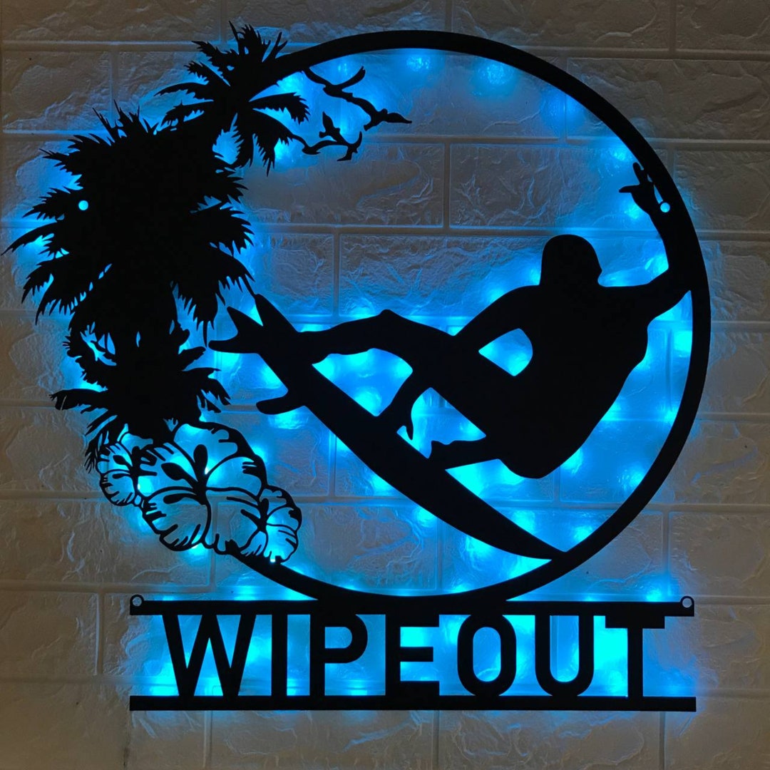 Custom Beach Wave Surfing Metal Wall Art LED Light - Personalized ...