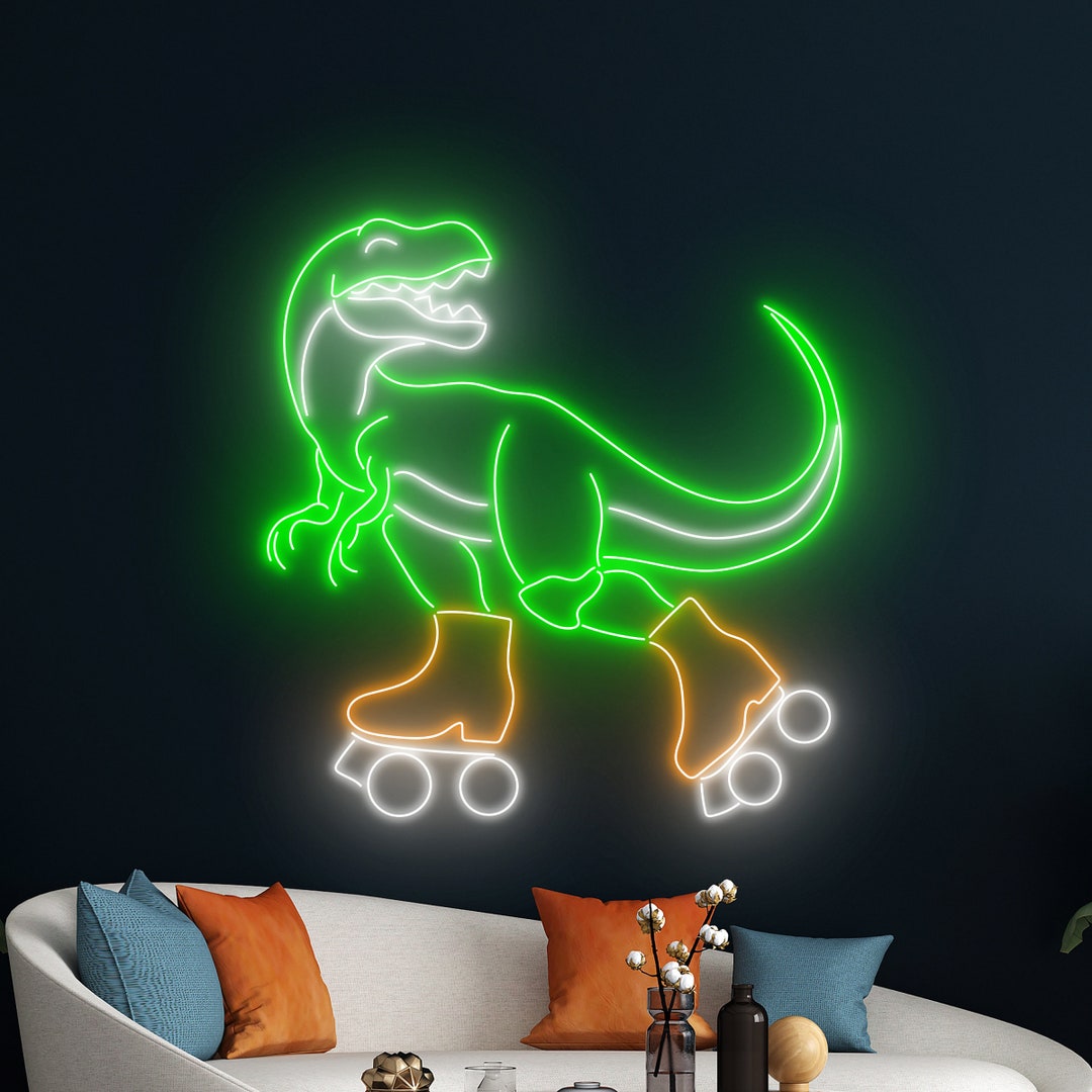 Dinosaur Roller Skate Neon Sign, Rolling Skate Dinosaur Led Sign ...