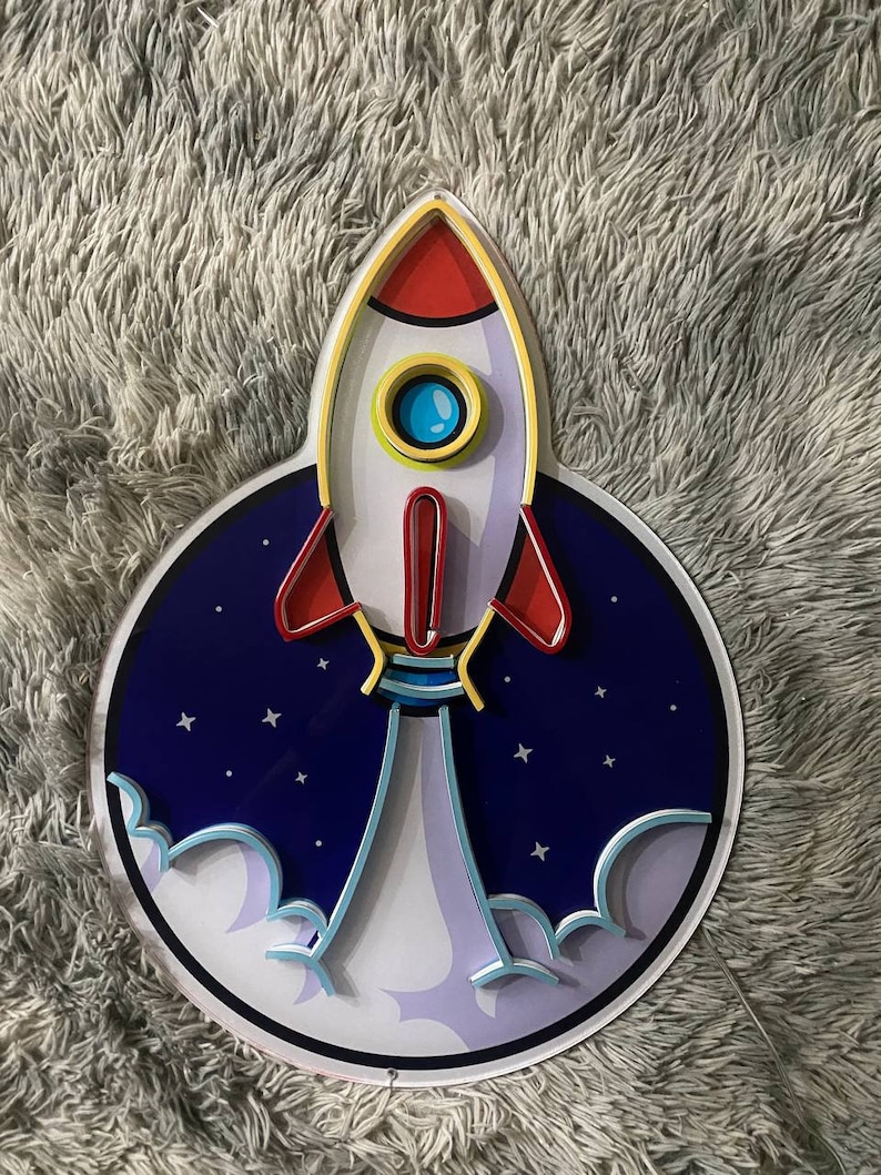 Spaceship Led Sign Rocket Neon Sign Wall Decor Spaceship - Etsy