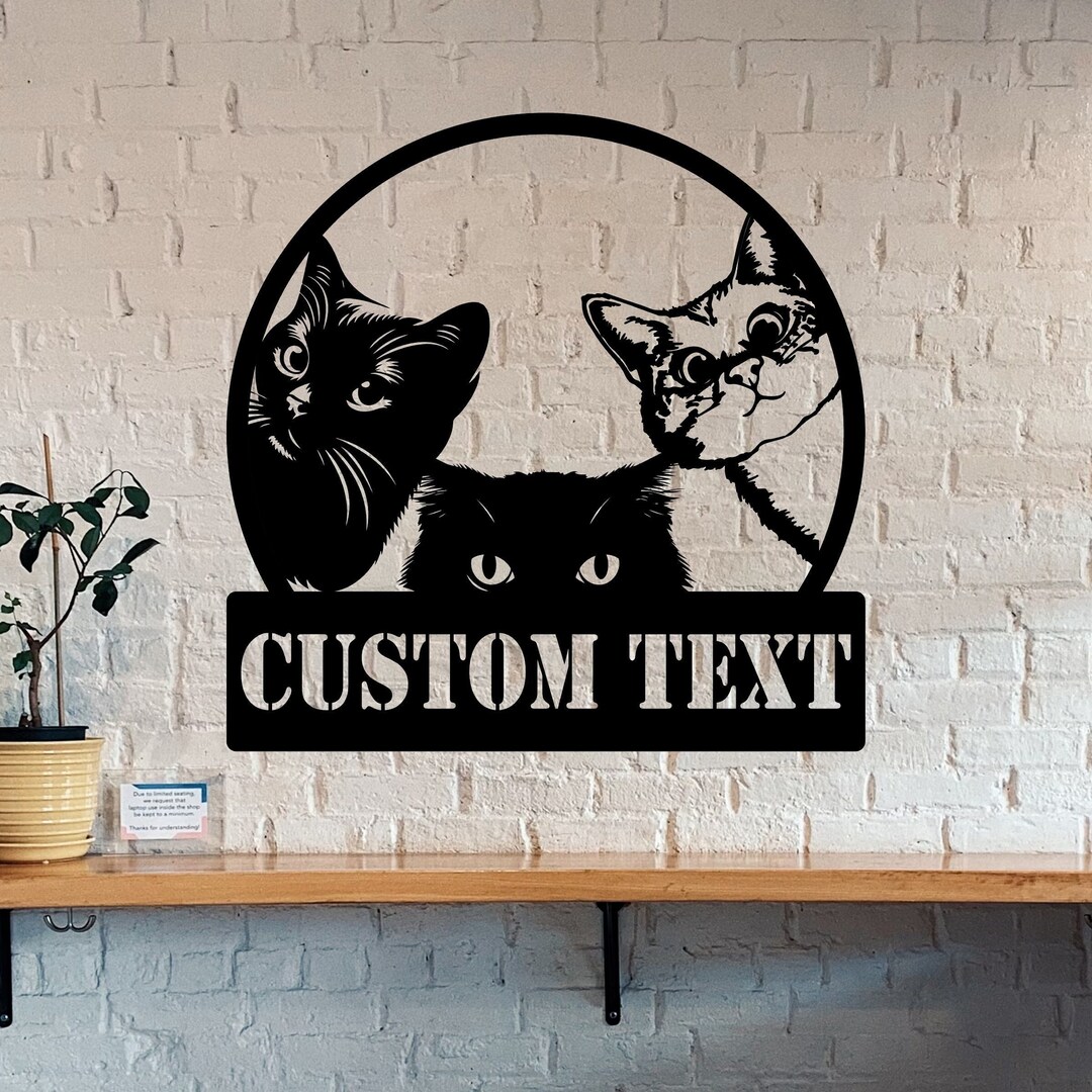 Custom Cat Metal Wall Art LED Light, Cats Name Metal Sign, Cat Family ...