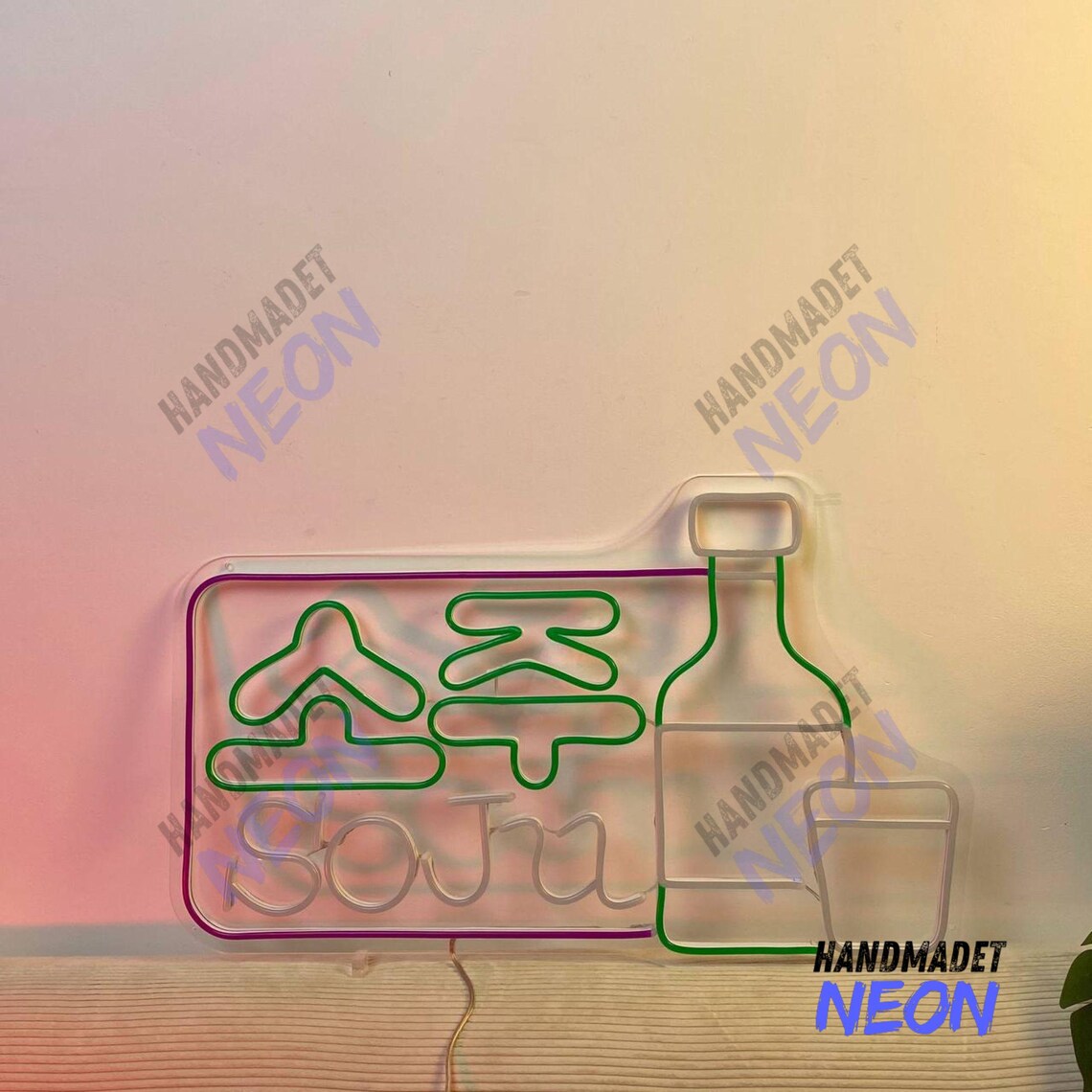 Korean Soju Neon Sign, Soju Shot Glass Neon Light, Soju Bottle Led ...