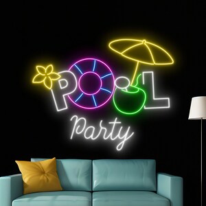 Pool Party Neon Wall Sign, Party Led Wall Light, Event Party Led Wall ...