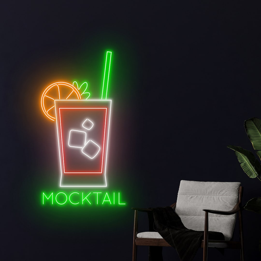 Mocktail Neon Sign, Cocktail Bar Logo LED Light, Mocktail Wine Neon ...