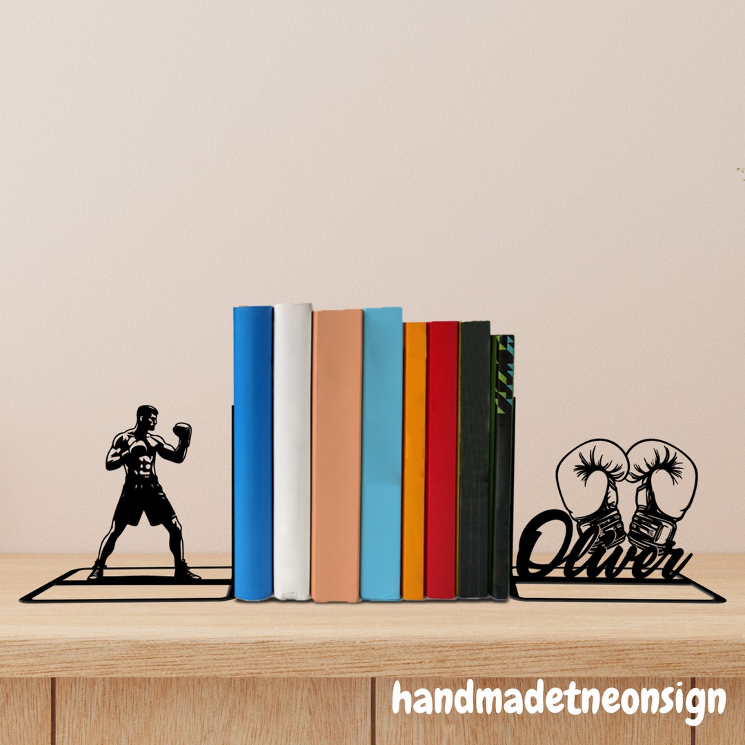 Custom Boxer Metal Bookends Boxer Gloves Name Bookend, Boxing Table ...