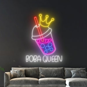 Boba Queen Neon Sign, Boba Tea Neon Light, Milk Tea Led Sign, Tea Drink ...