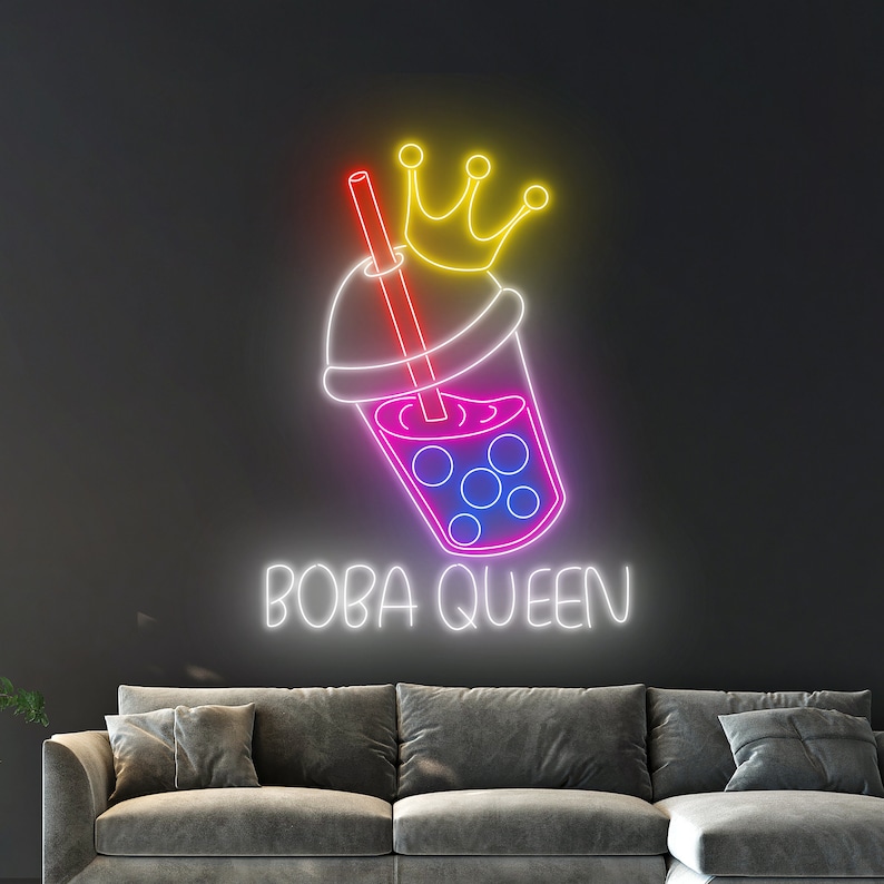 Boba Queen Neon Sign, Boba Tea Neon Light, Milk Tea Led Sign, Tea Drink ...
