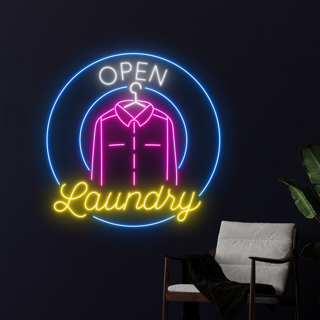 Laundry Open Led Sign, Wardrobe Hanger Neon Sign, Laundry Open Neon ...