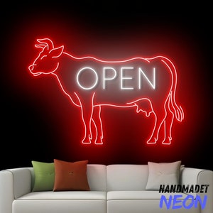 Butcher Shop Open Neon Sign, Butcher Led Sign, Cow Meat Neon Light ...