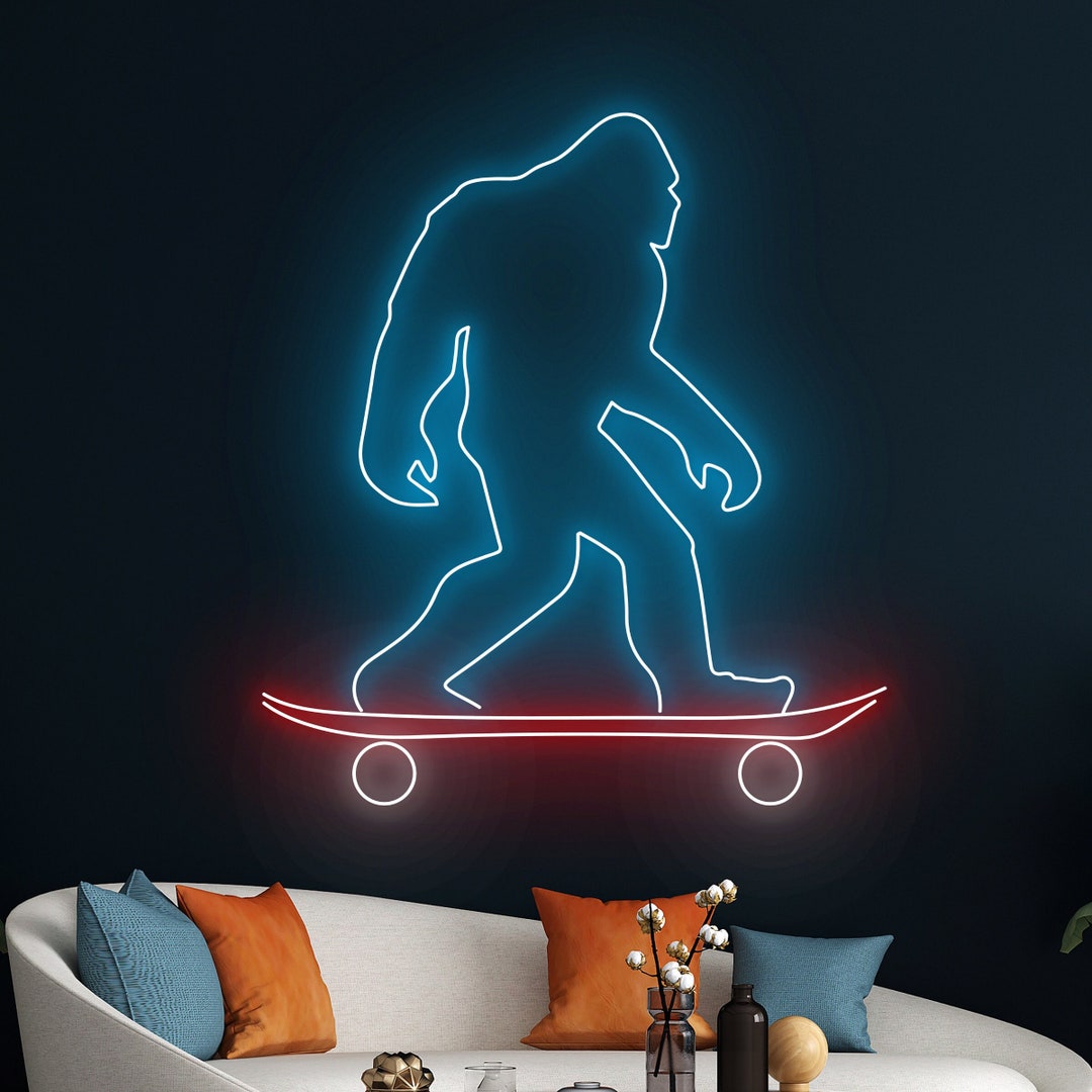 Bigfoot Skateboarding Neon Sign, Skateboard Bigfoot Led Sign, Sasquatch ...