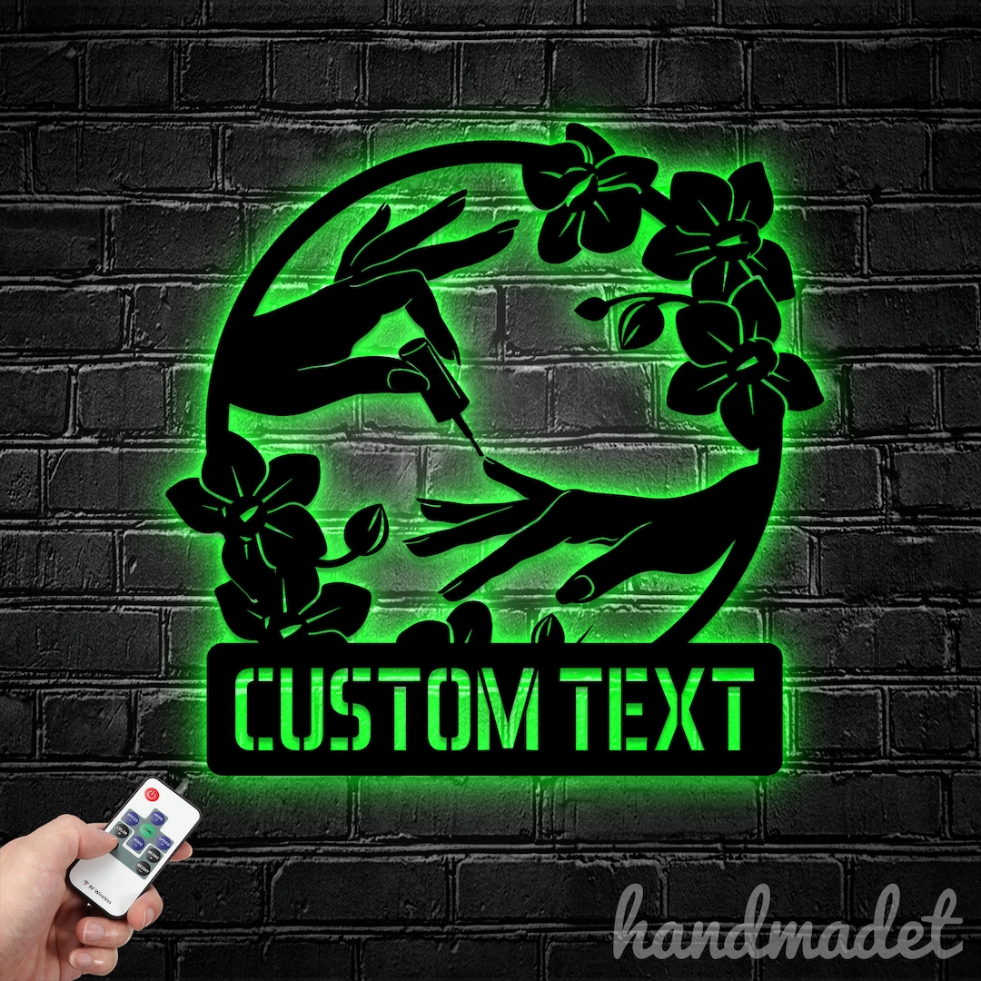 Personalized Nail Salon Metal Wall Art LED Light - Custom Nail Beauty ...