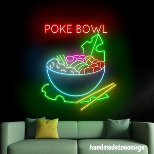 Poke Bowl Neon Wall Sign, Fish Salad Led Wall Light, Salad Food Led ...
