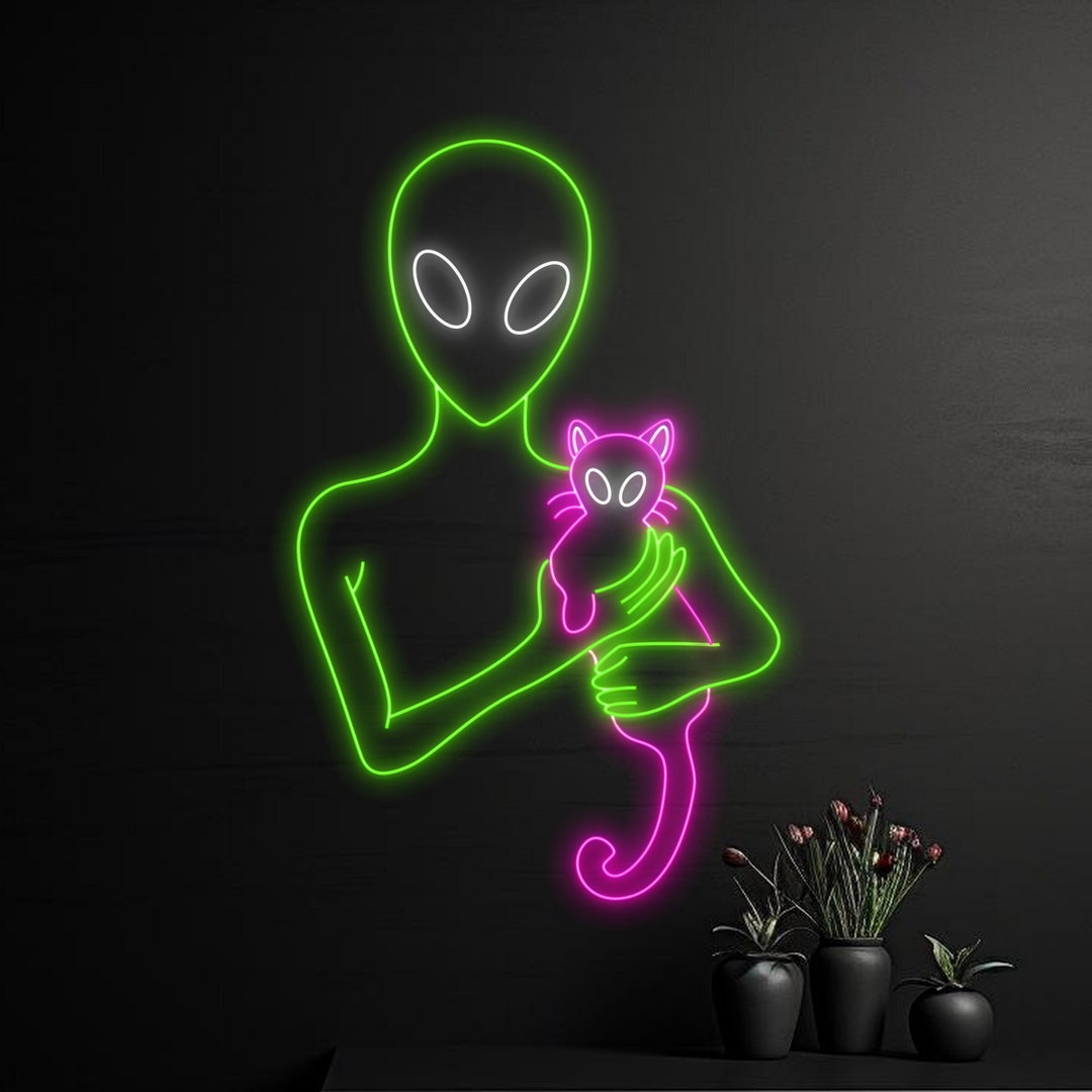 Alien Cat Neon Sign, Cat Alien Led Sign, Alien Neon Light, Cat Led ...