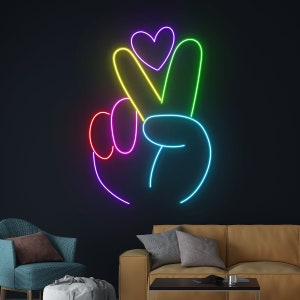 Peace Hand Heart Neon Sign Peace Hand Love LED Light Custom - Etsy