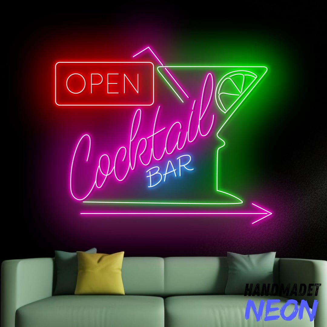 Open Cocktail Bar Neon Sign, Cocktail Bar Led Sign, Cocktail Open Neon ...