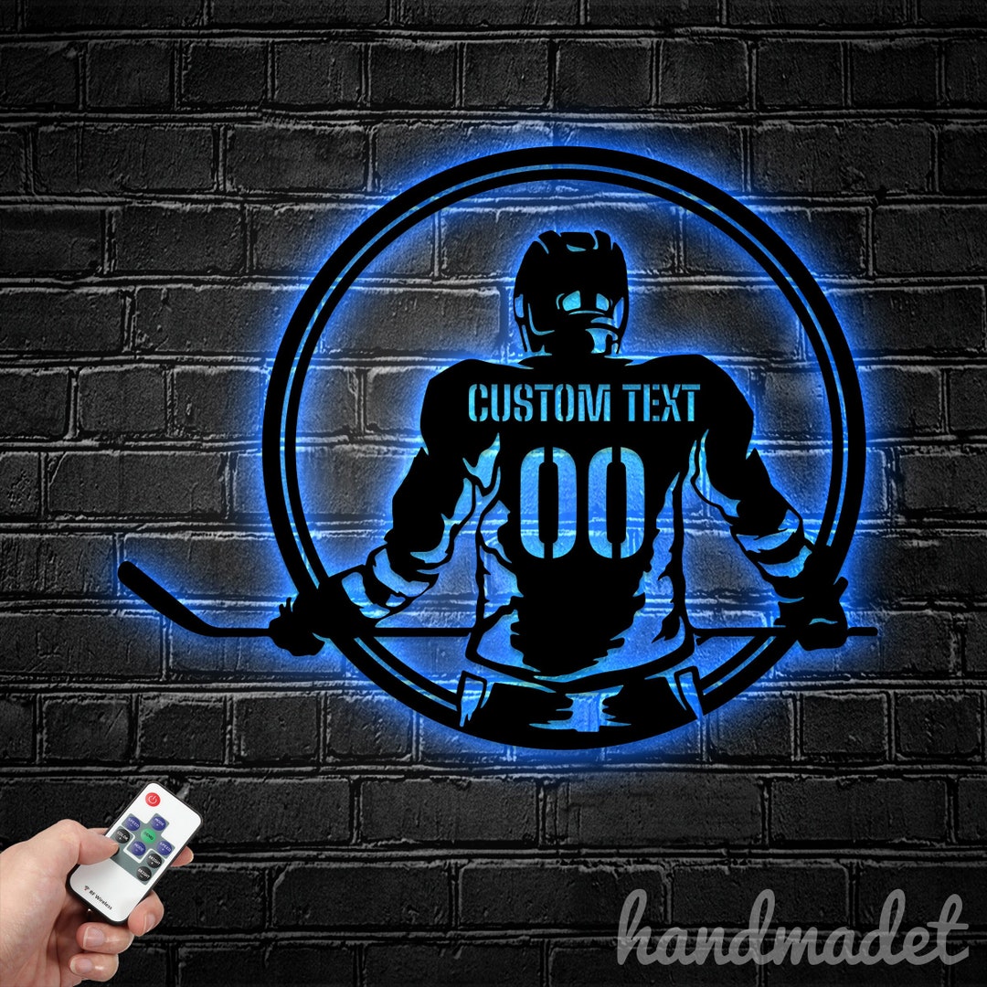 Personalized Hockey Player Metal Wall Art LED Light, Custom Hockey Sign ...