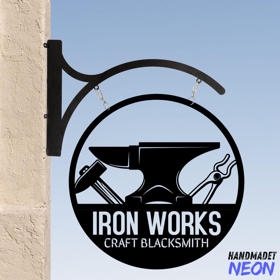 Personalized Iron Works Hanging Sign, Iron Works Shop Outdoor Hanging ...