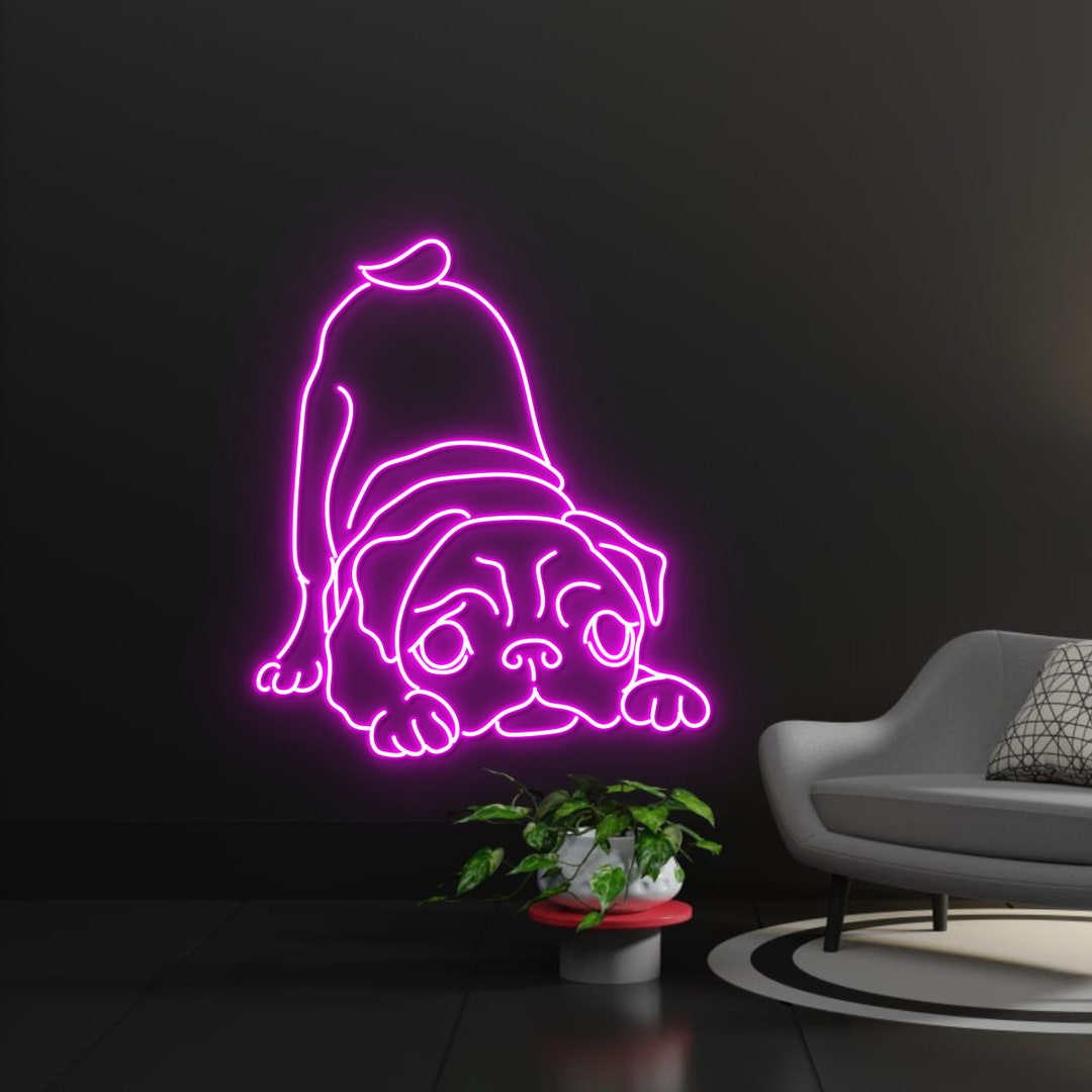 Pug Yoga Pose Led Sign, Pug Dog Neon Sign, Wall Decor, Cute Pug Led ...