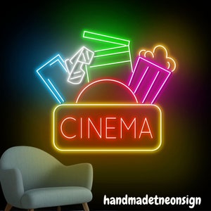 Cinema Neon Sign, Cinema Led Sign, Popcorn Neon Light, Cinema Theater ...