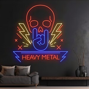 Custom Heavy Metal Led Sign, Skull Simply Metal Neon Light, Rock Music ...