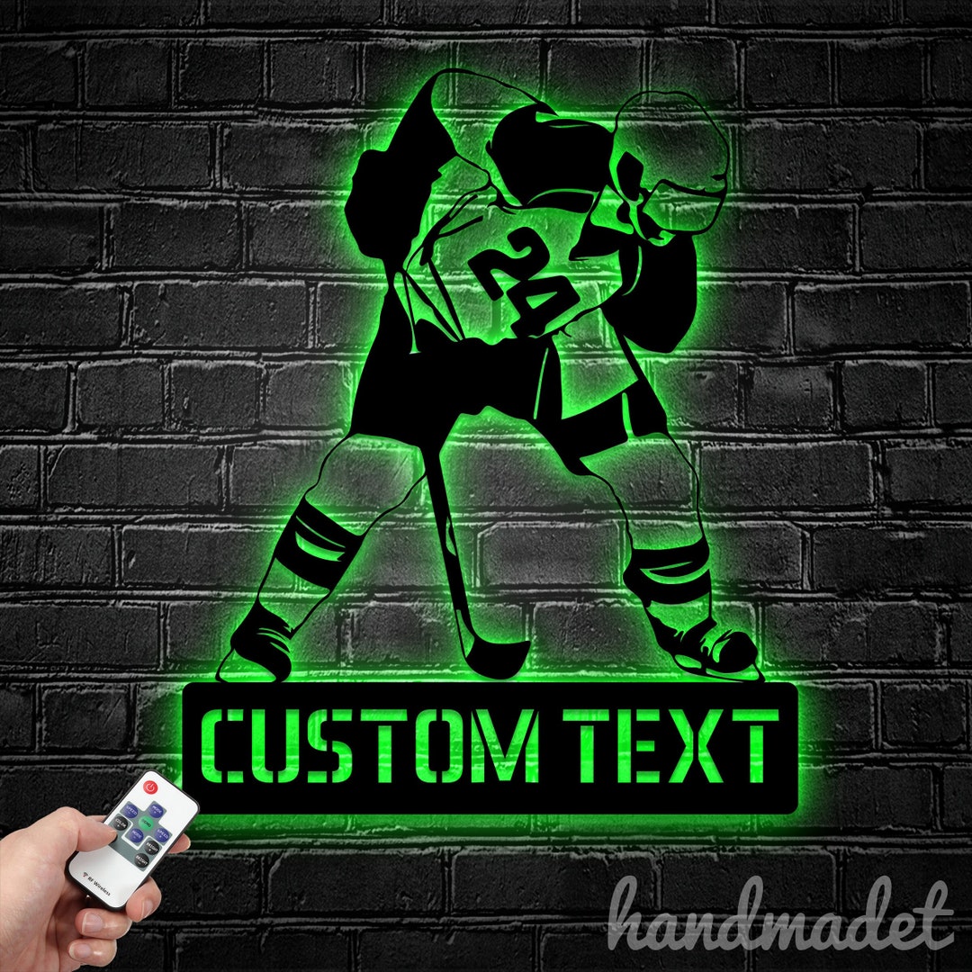 Personalized Hockey Player Metal Wall Art LED Light, Custom Hockey Sign ...