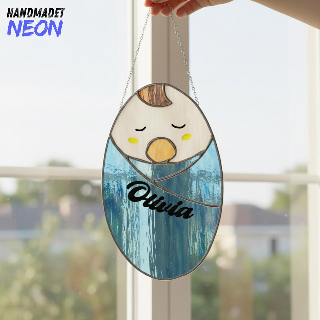 Handmade Baby Stained Glass Suncatcher, Nursery Window Decor, Newborn ...
