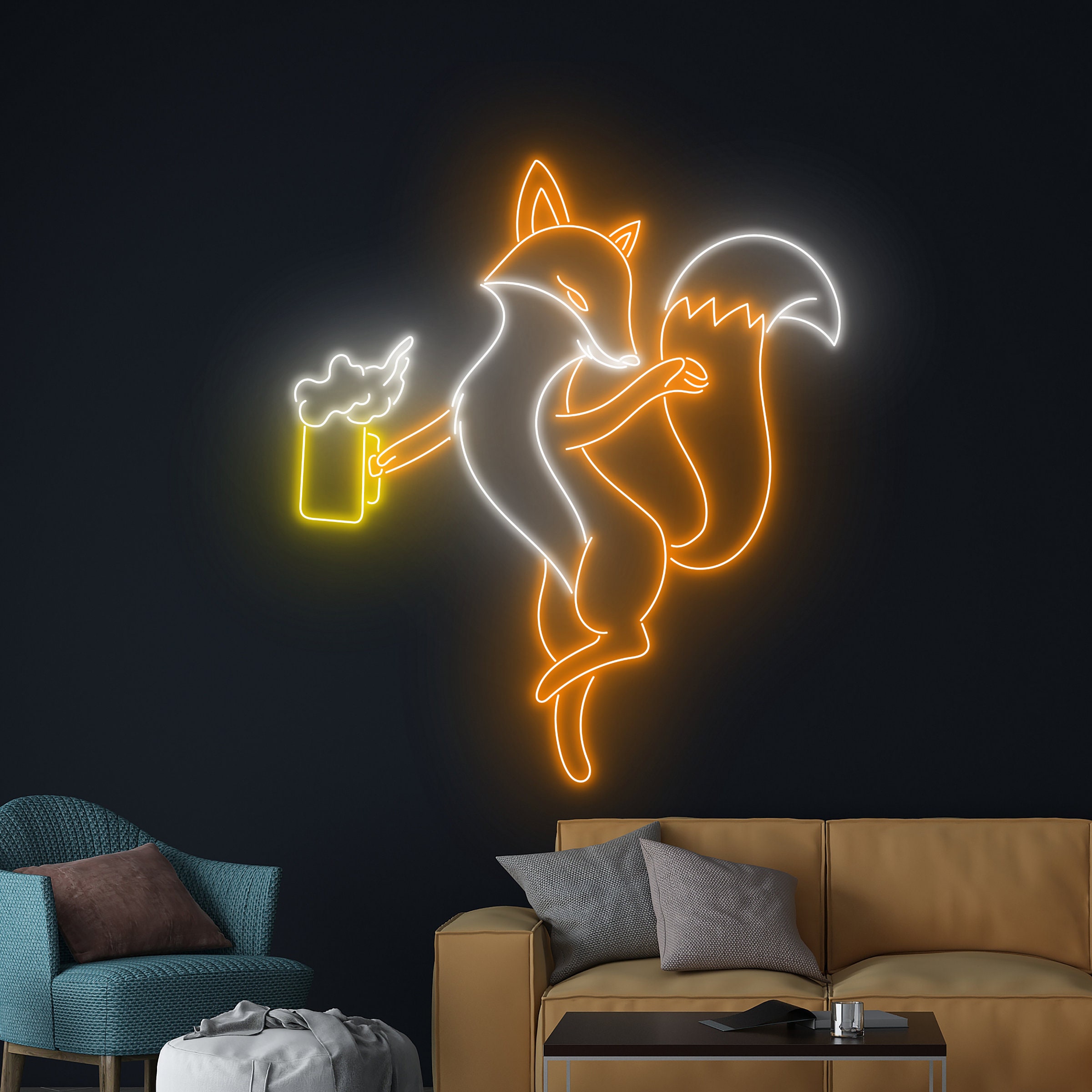 Fox Drinking Beer Neon Light, Fox Led Sign, Foxy Drinking Beer Neon ...