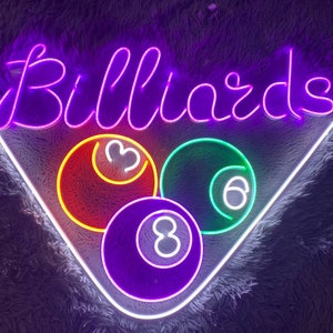 Billiards Led Sign, Billiards Neon Sign, Wall Decor, Billiards Pool ...