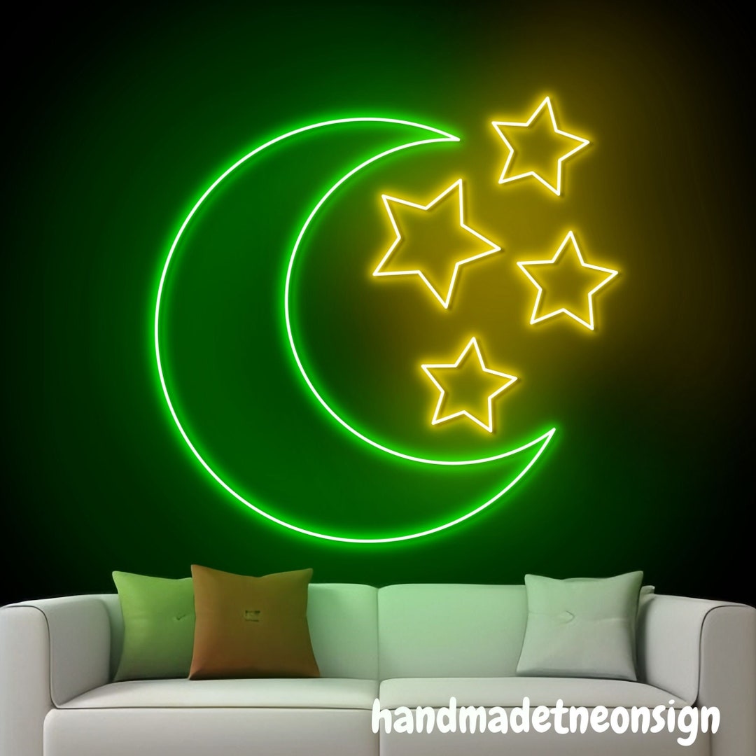 Moon and Stars Neon Sign, Moon and Star Led Sign, Moon Star Neon Light ...