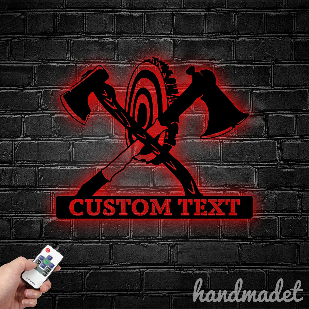 Custom Axe Throwing Metal Wall Art LED Light, Axe Throwing Metal Sign ...