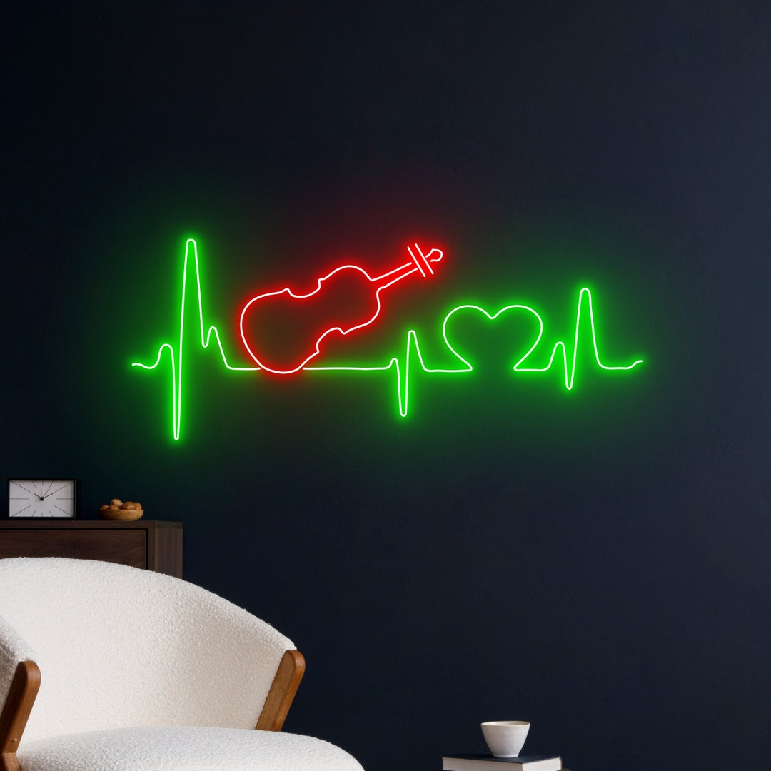 Violin Heartbeat Neon Sign, Violin Neon Light, Violin Music Led Sign ...