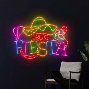 Let's Fiesta Neon Sign, Fiesta Neon Light, Fiesta Led Light, Mexican ...