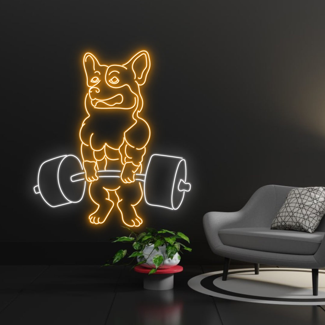 Corgi Lifting Barbell Neon Sign, Corgi Does Exercise Led Sign, Corgi ...