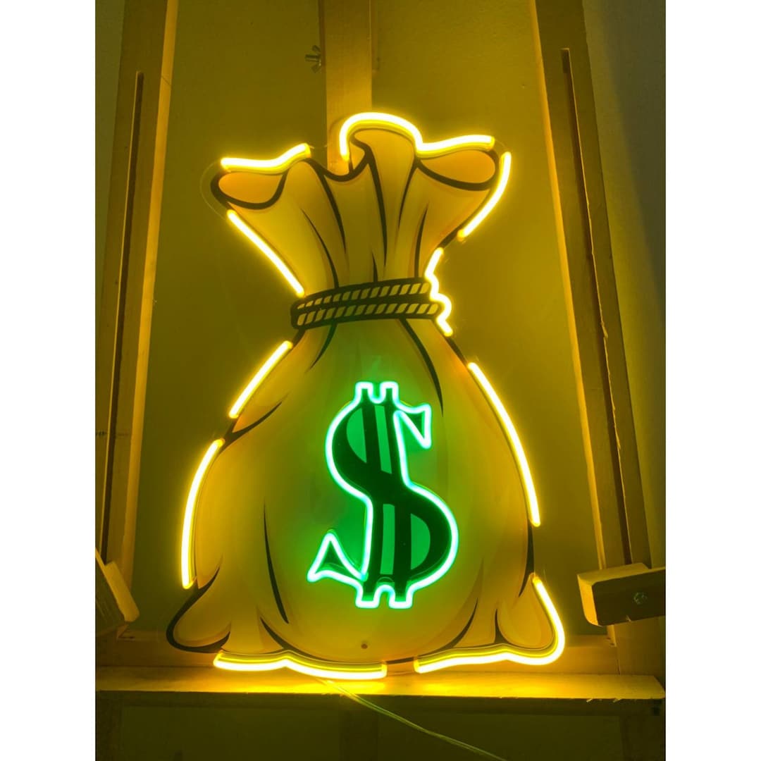 Money Bag Led Sign, Money Bag Neon Sign, Wall Decor, Money Bag Art Sign ...