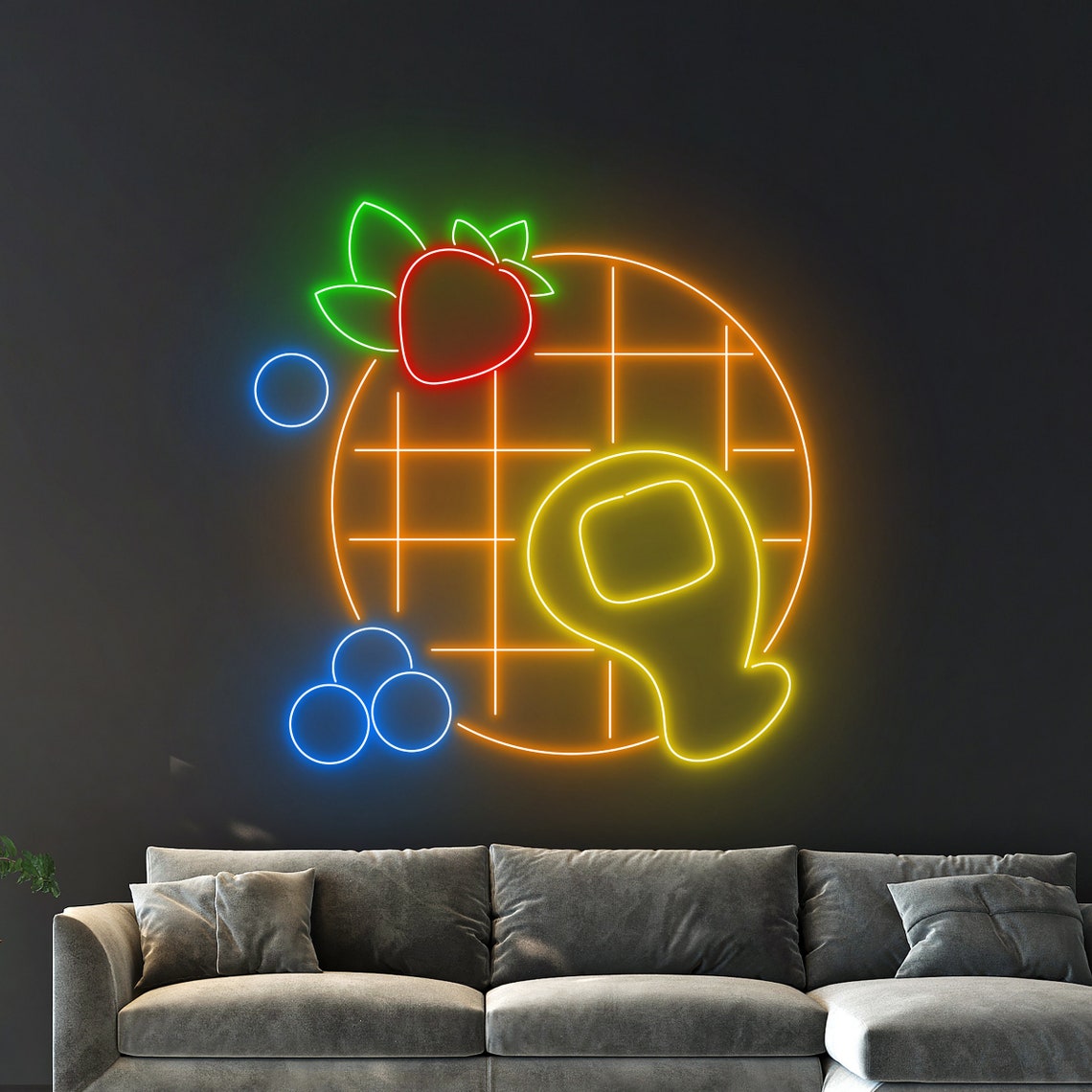 Waffles Neon Sign, Waffles Led Sign, Waffle Led Light, Baking Baker ...