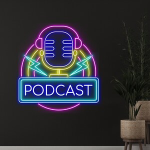 Podcast Microphone Neon Sign, Podcast Led Sign, Podcast Radio Recorder ...