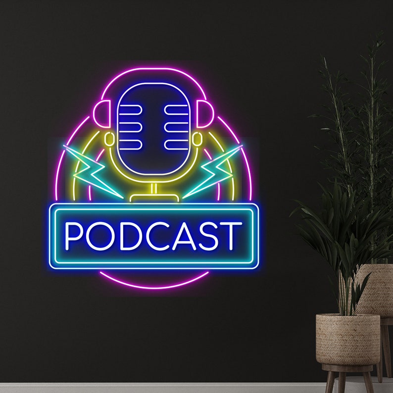 Podcast Microphone Neon Sign, Podcast Led Sign, Podcast Radio Recorder ...